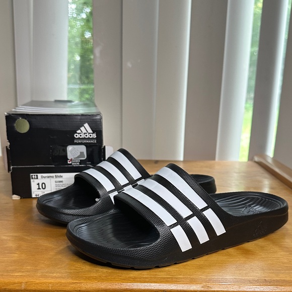 adidas | Shoes | Adidas Mens Black And White Slide Duramo Slides Size ...